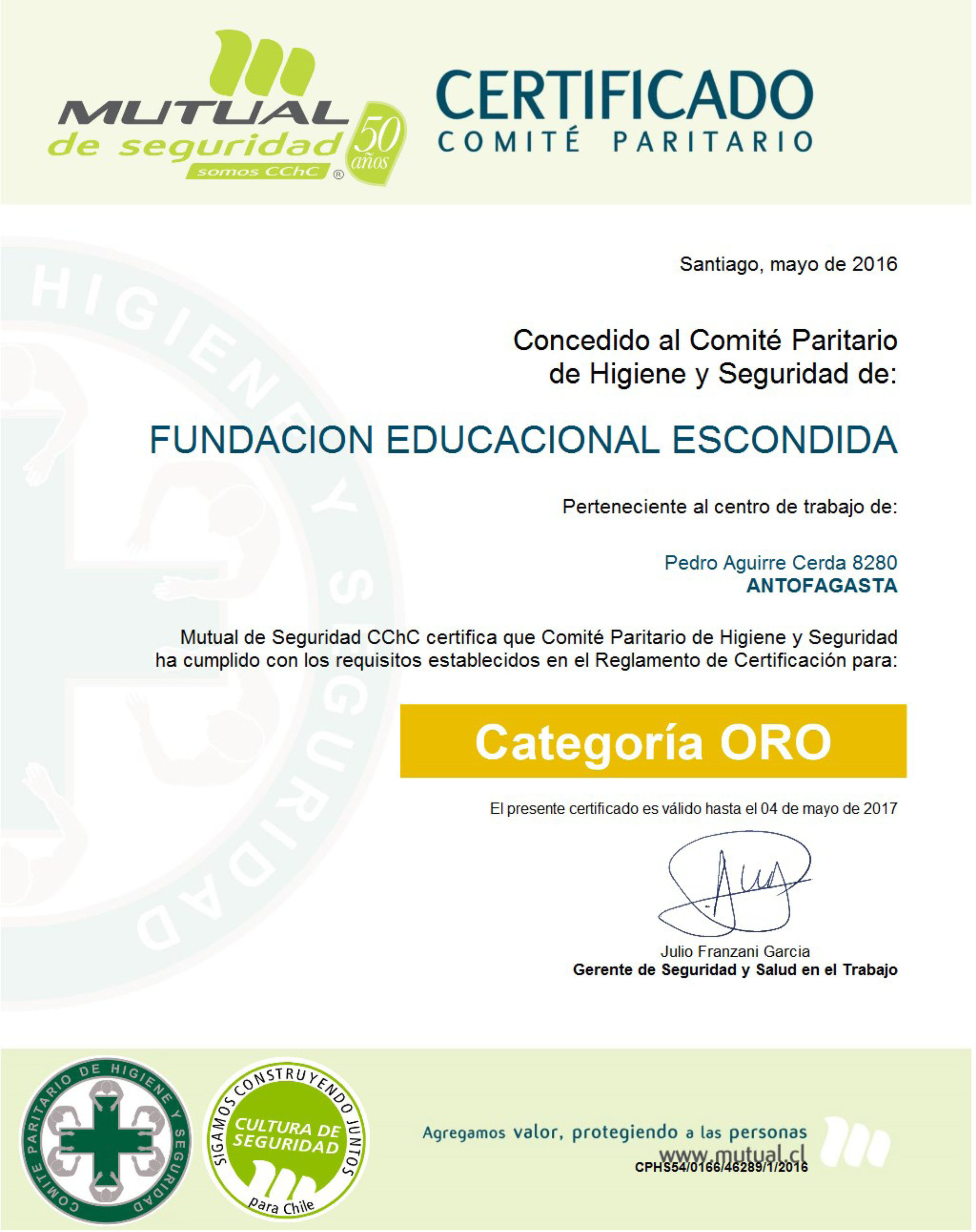 Comité Paritario CEIM logra certificación Oro – Ceim